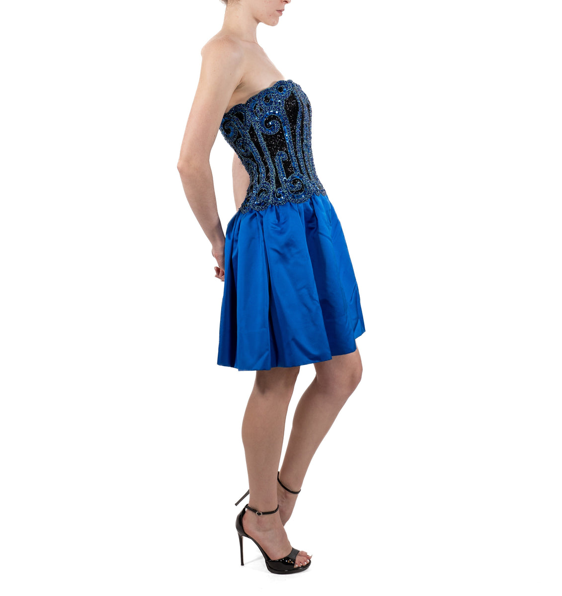 1980S BOB MACKIE Electric Blue Strapless Silk Duchess Satin Beaded Min – MORPHEW