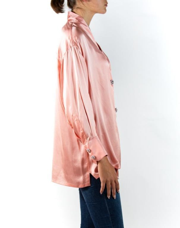 2010S ALTA MODA DOLCE & GABBANA Bubble Gum Pink Silk Satin Blouse With ...