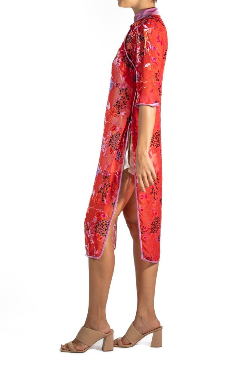 1940S Red Rayon & Silk Burnout Velvet Chinese Slip Dress – MORPHEW