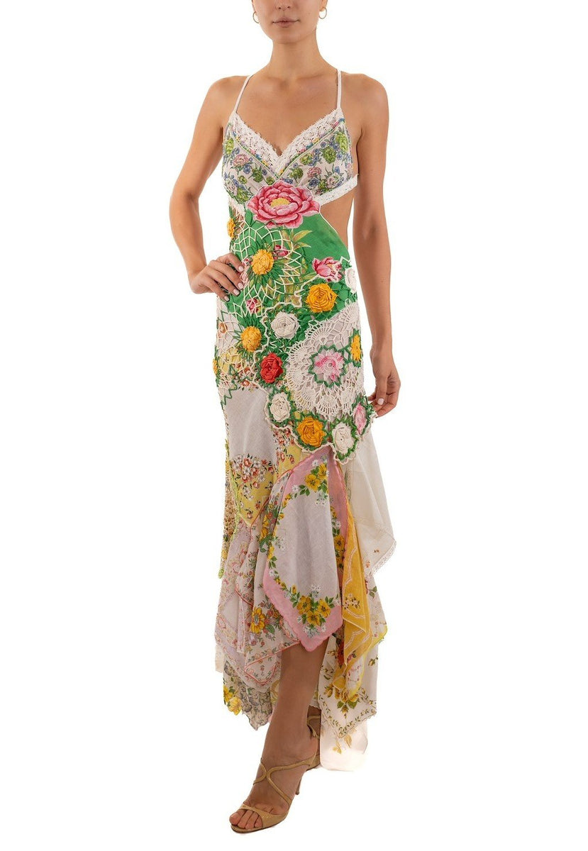 MORPHEW COLLECTION Green & Pink White Long Crochet Dress