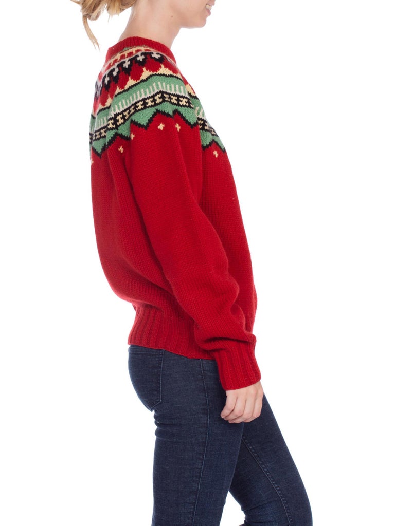 2000S Red Wool Hand Knit Native Pattern Sweater – MORPHEW