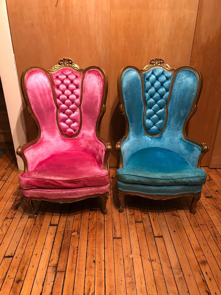 Morphew Abode 1960S Hot Pink Baroque & Blue Velvet King Queen High Bac ...
